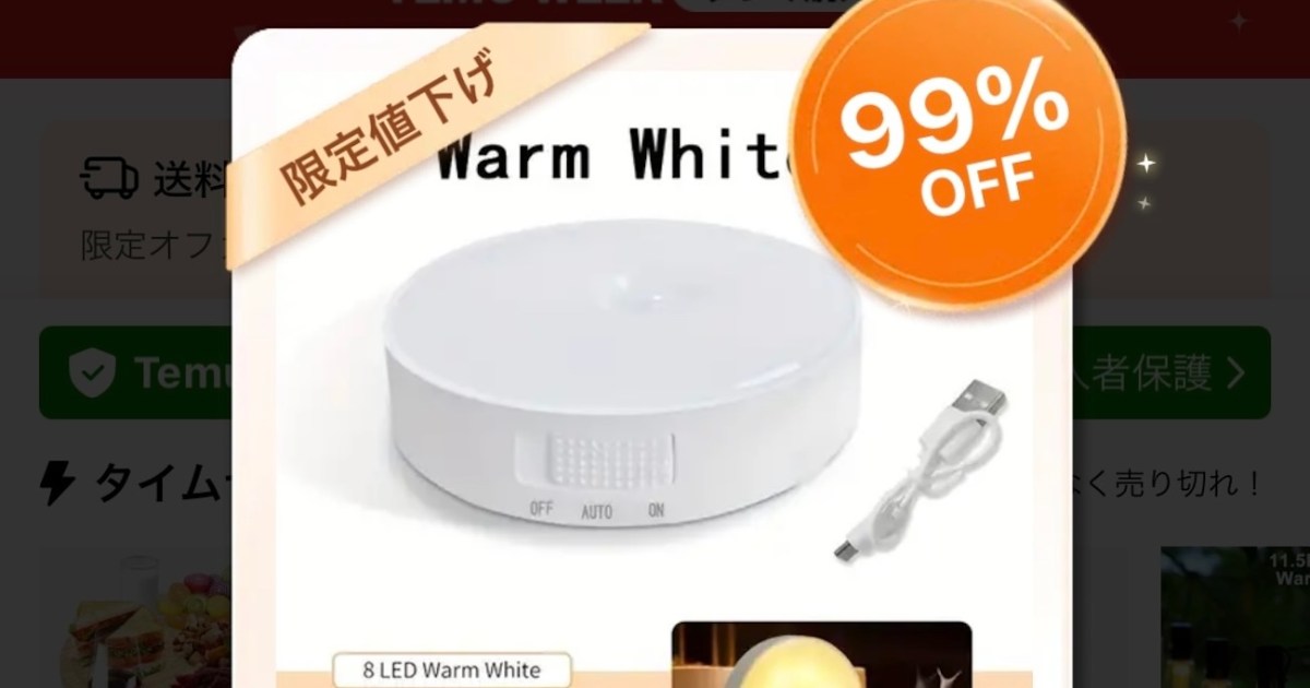 【99％オフ】Temuで「2円のUSB充電式ライト」は結局2円では買えない / 謎ルール「最低注文金額」についてチャットで問い合わせてみた | ロケットニュース24